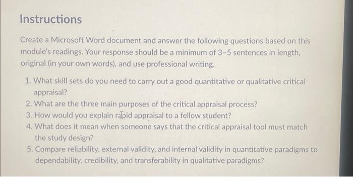 Solved Instructions Create a Microsoft Word document and | Chegg.com