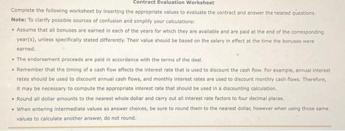 Contract Evaluation Worksheet Complete the following | Chegg.com