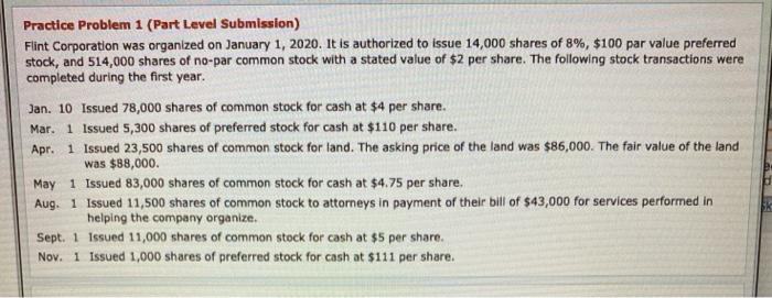 Solved Practice Problem 1 (Part Level Submission) Flint | Chegg.com
