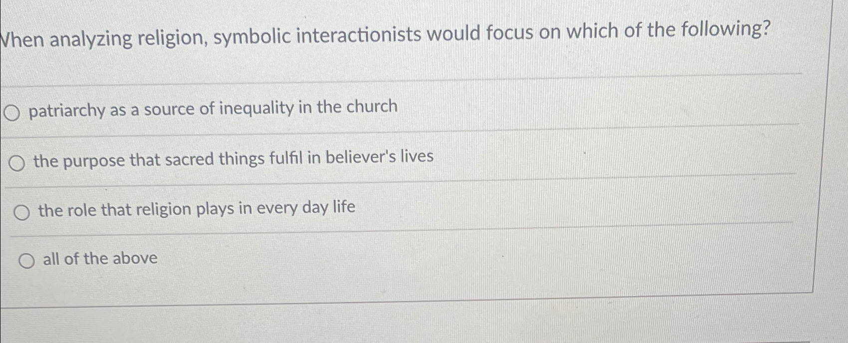Solved When analyzing religion, symbolic interactionists | Chegg.com