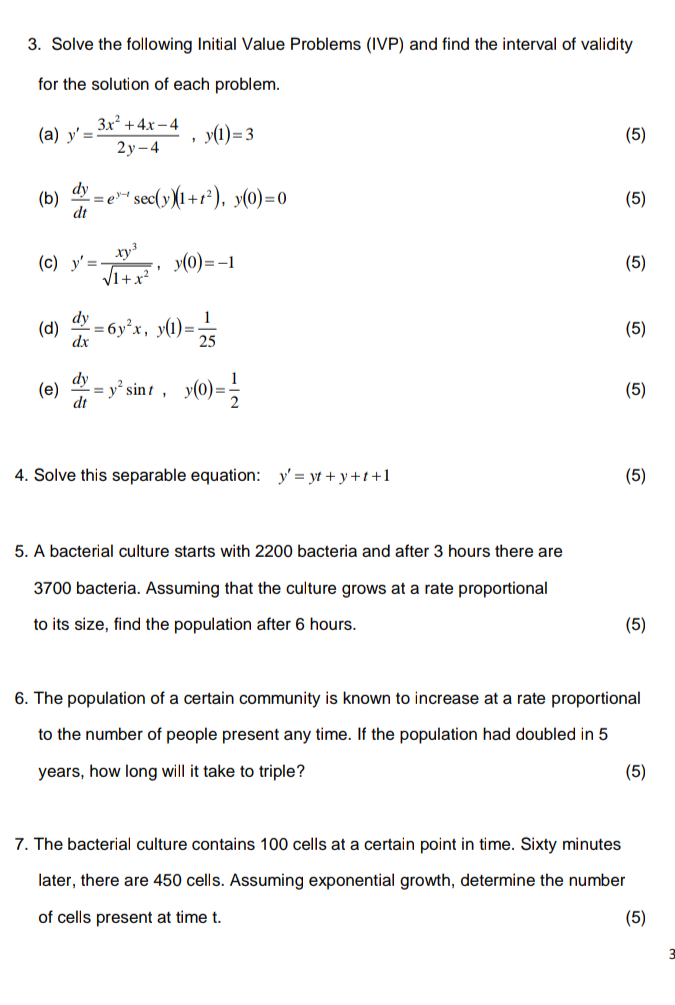 Solved 3. Solve the following Initial Value Problems (IVP) | Chegg.com