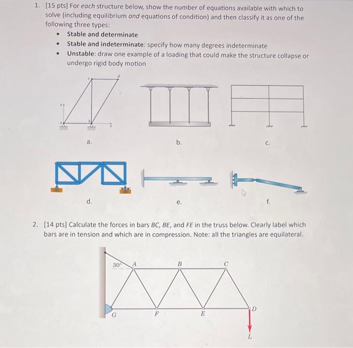 Solved 1. [15 pts] For each structure below, show the number | Chegg.com
