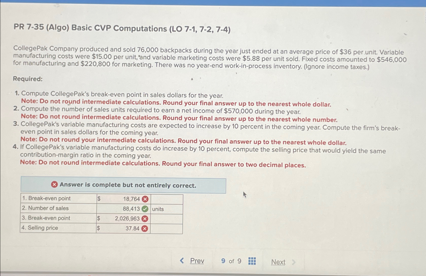 Solved PR 7-35 (Algo) ﻿Basic CVP Computations (LO | Chegg.com