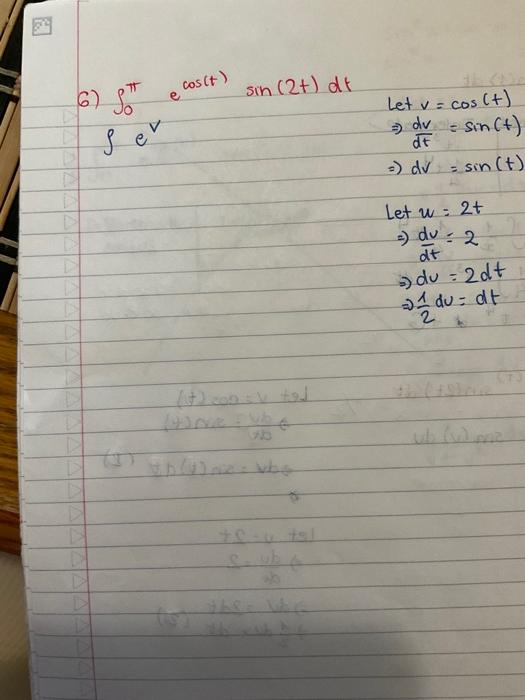 Solved 6) ∫0πecos(t)sin(2t)dt∫ev Let | Chegg.com