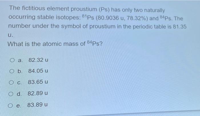 Solved The fictitious element proustium (Ps) has only two | Chegg.com
