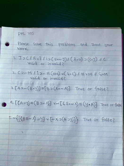 Solved Phl 1105 Please Solve This Work Problems And Show