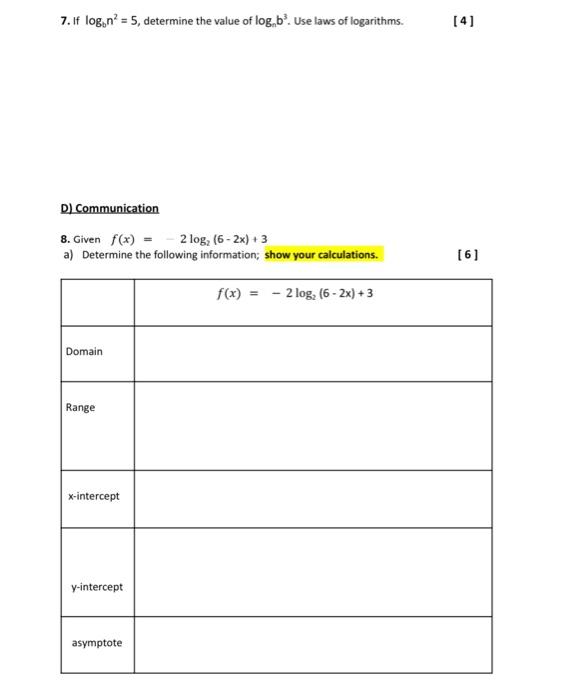 Solved 7. If logbn2=5, determine the value of lognb3. Use | Chegg.com