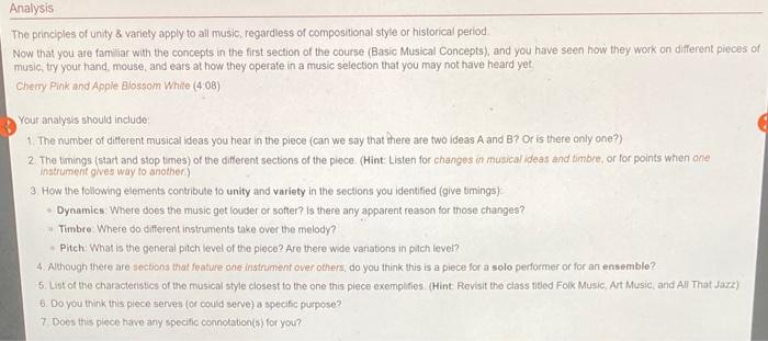 The principles of unity 8 variety apply to all music, | Chegg.com