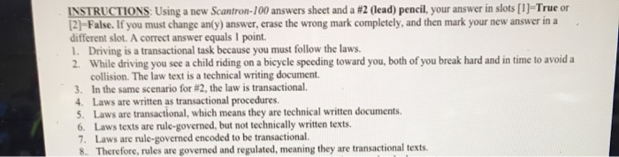 Solved INSTRUCTIONS: Using a new Scantron-100 answers sheet | Chegg.com