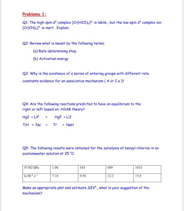 Solved Q1: The high-spin d4 complex [Cr(H2O)6]2⋅ is labile, | Chegg.com