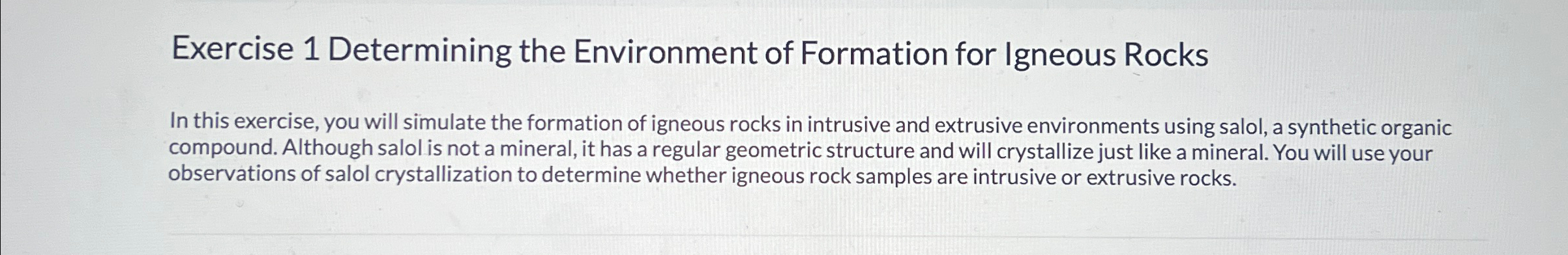 Solved Exercise 1 ﻿Determining the Environment of Formation | Chegg.com