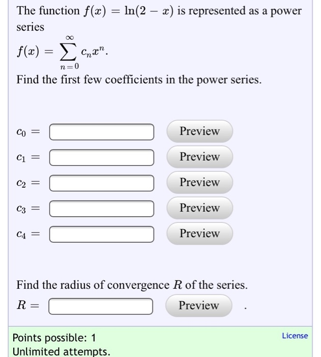 Solved The function f(x) = ln(2 – x) is represented as a | Chegg.com
