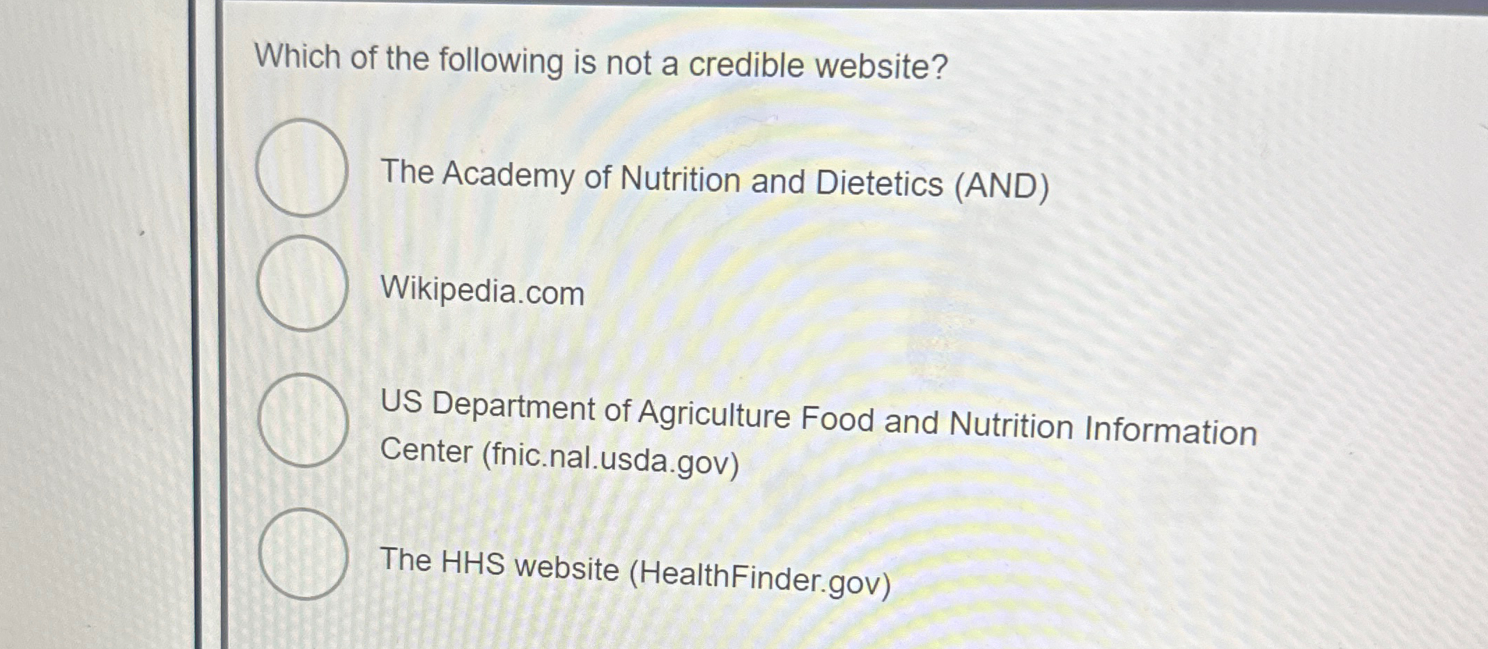 Solved Which of the following is not a credible website?The | Chegg.com