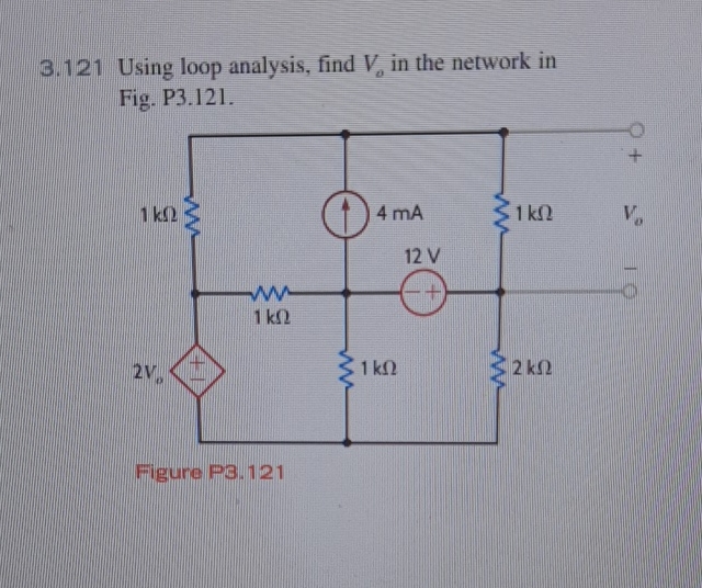 Solved 3.121 ﻿Using loop analysis, find Vo ﻿in the network | Chegg.com