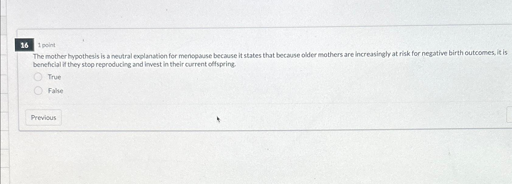 Solved 161 pointThe mother hypothesis is a neutral | Chegg.com Solved 161 pointThe mother hypothesis is a neutral | Chegg.com