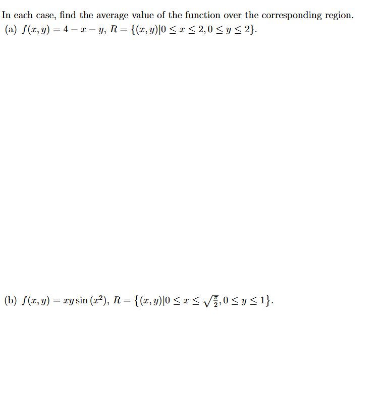 Solved In ﻿each case, find the average value of ﻿the | Chegg.com