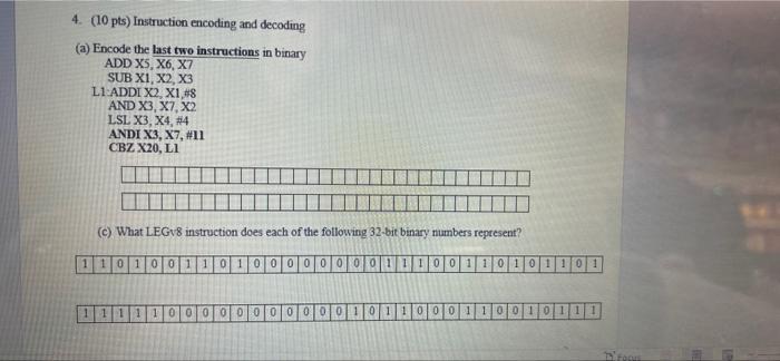 Solved 4. (10 pts) Instruction encoding and decoding (a) | Chegg.com