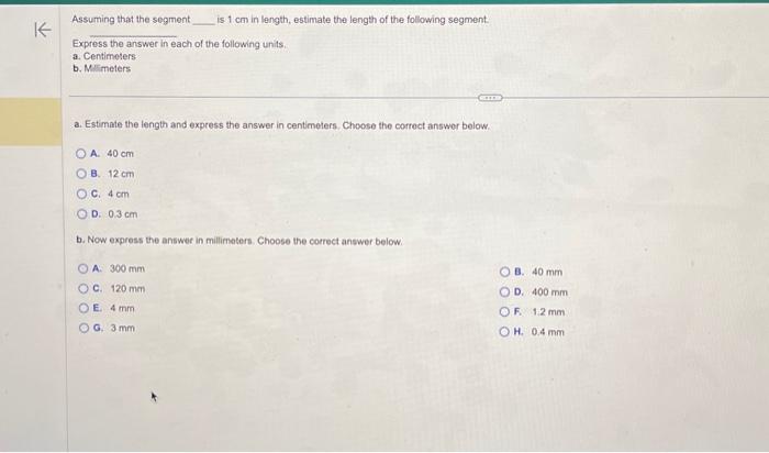 Solved Assuming that the segment is 1 cm in length, estimate | Chegg.com