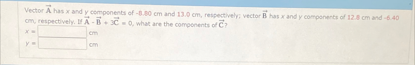 Solved Vector vec(A) ﻿has x ﻿and y ﻿components of -8.80cm | Chegg.com