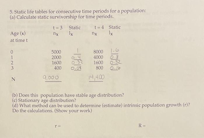Solved 5. Static life tables for consecutive time periods | Chegg.com