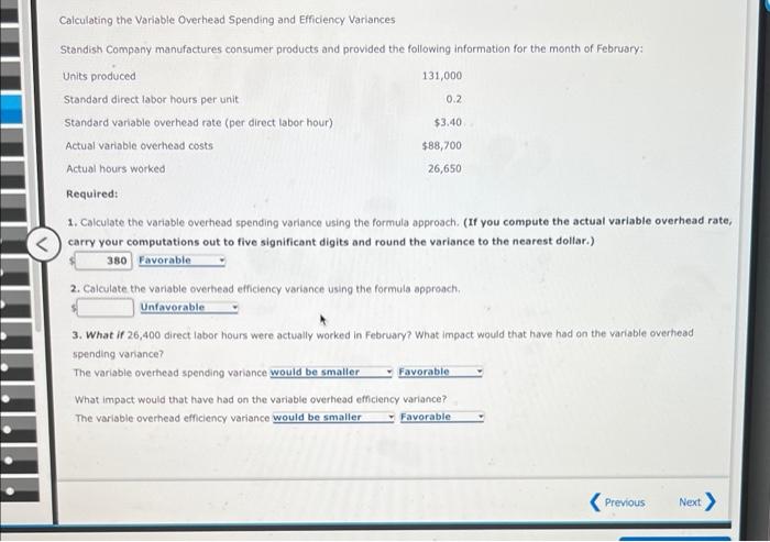 Solved Calculating the Variable Overhead Spending and | Chegg.com