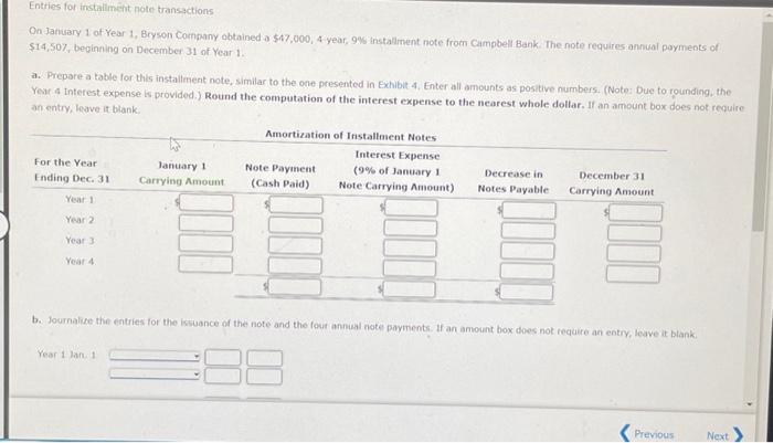 Solved Entries for instalimeht note transactions On January | Chegg.com