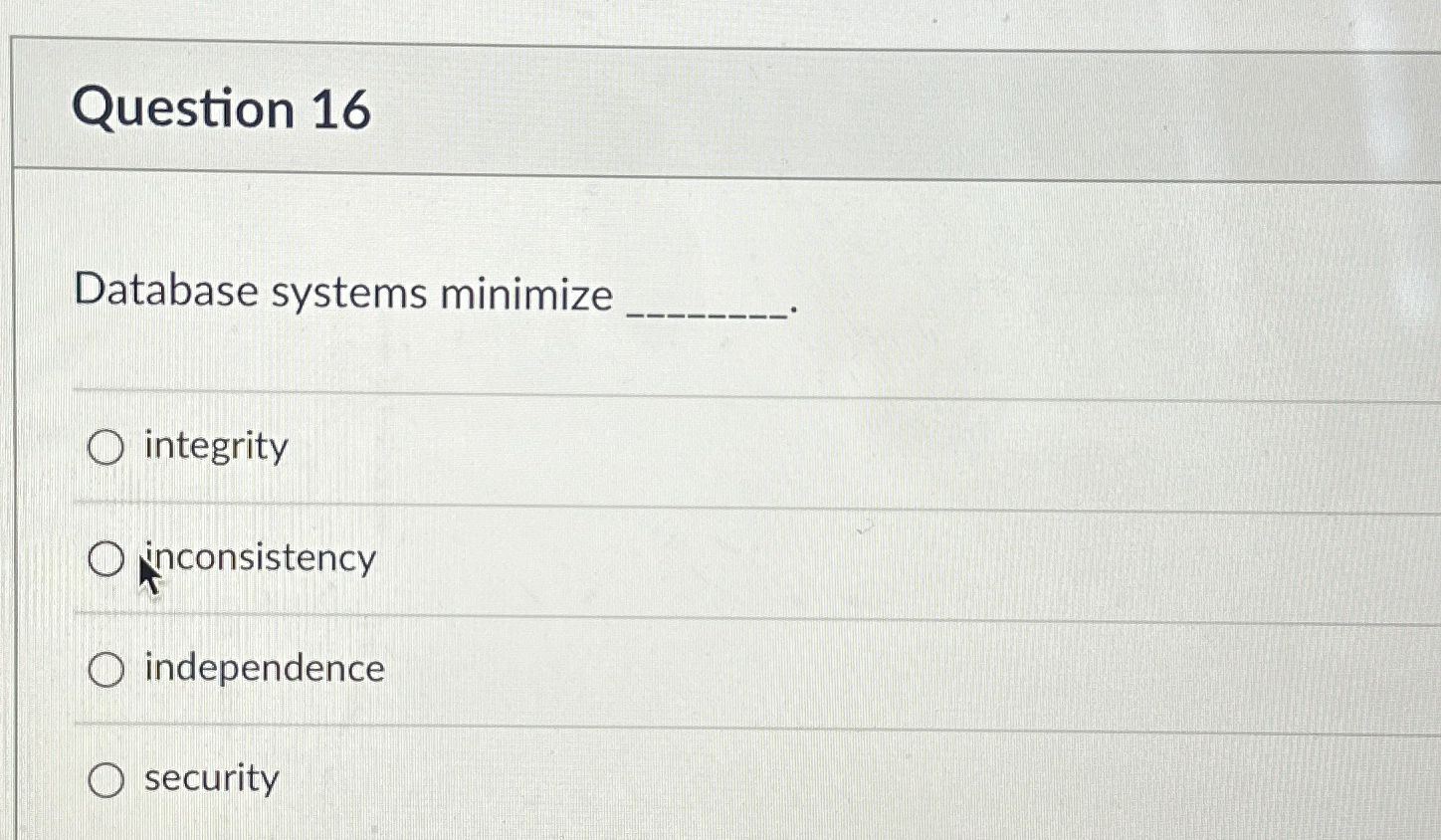 Solved Question 16Database systems | Chegg.com