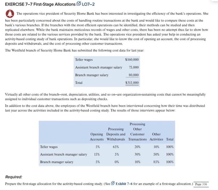 Solved Exercise 7-7 first stage allocations and 7-8 | Chegg.com