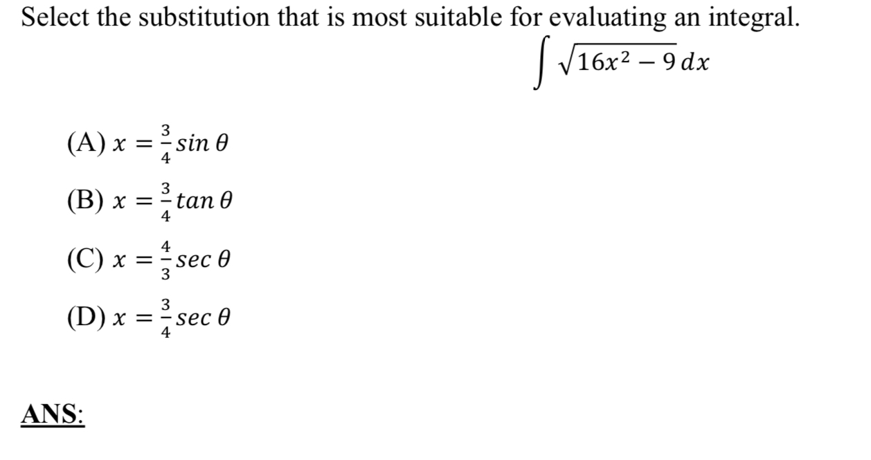 Solved Select the substitution that is most suitable for | Chegg.com
