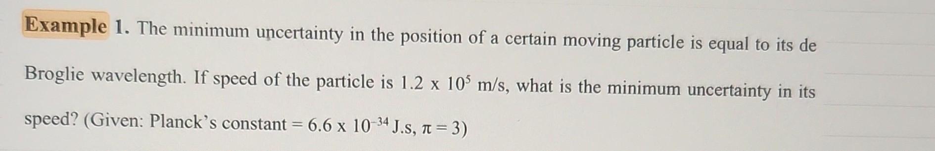 Solved Example 1. The minimum uncertainty in the position of | Chegg.com