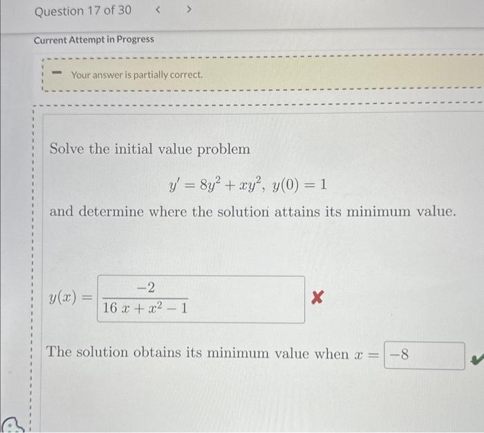 Solved Solve the initial value problem y′=8y2+xy2,y(0)=1 and | Chegg.com
