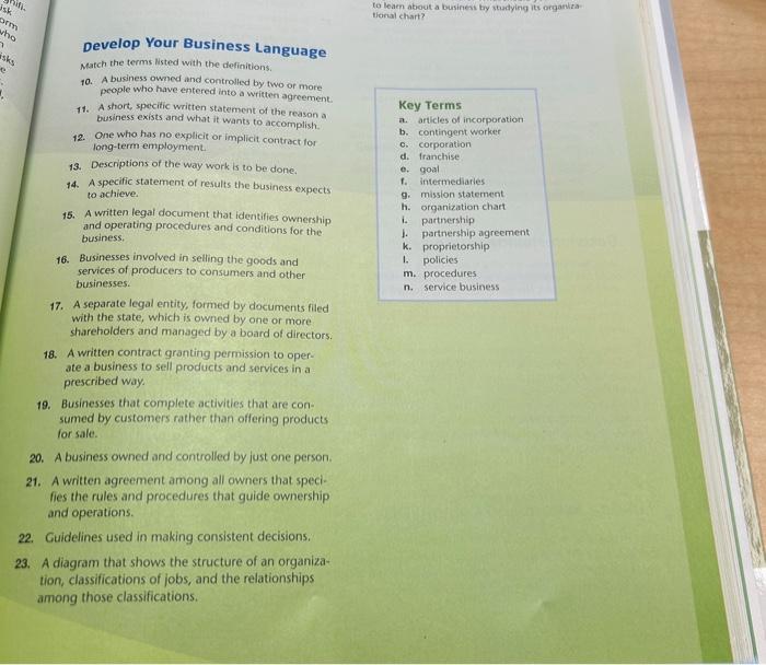 to leaen about a businen tay stadying its organdiza | Chegg.com