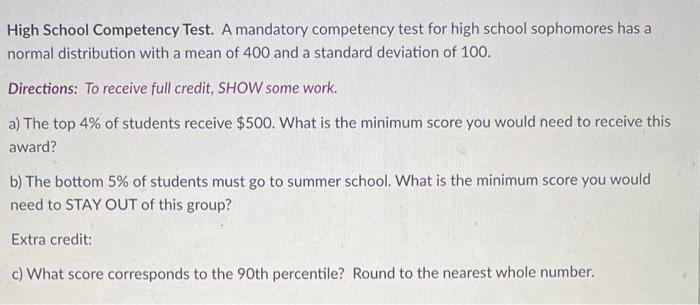 Solved High School Competency Test. A mandatory competency | Chegg.com