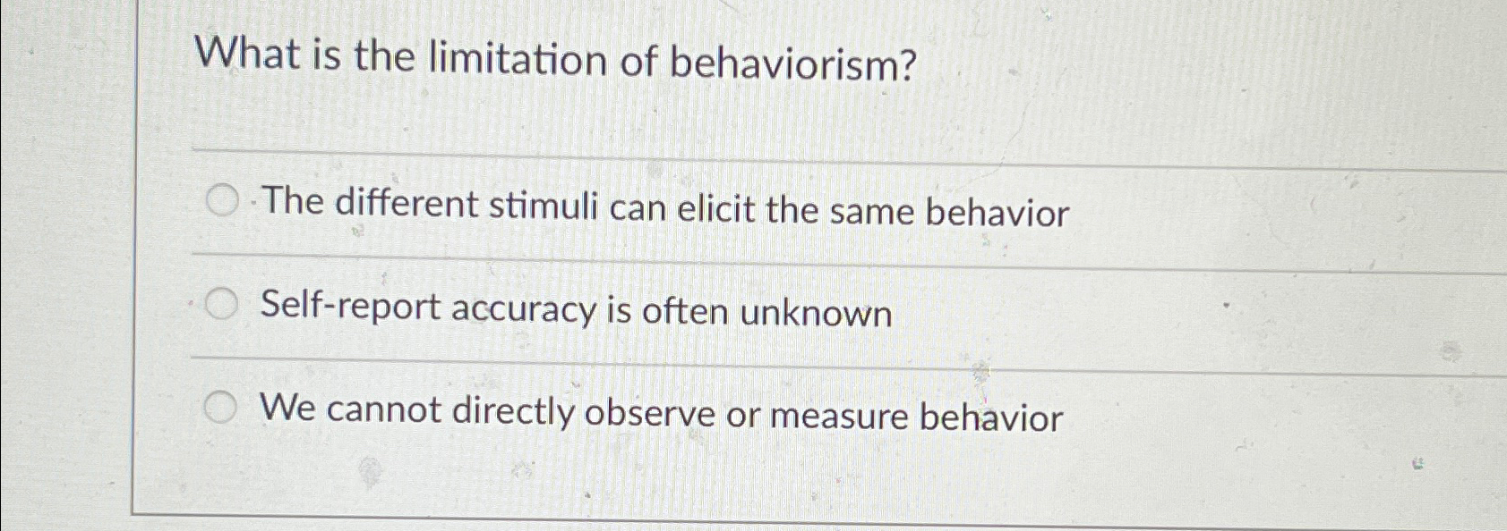 Solved What is the limitation of behaviorism?The different | Chegg.com