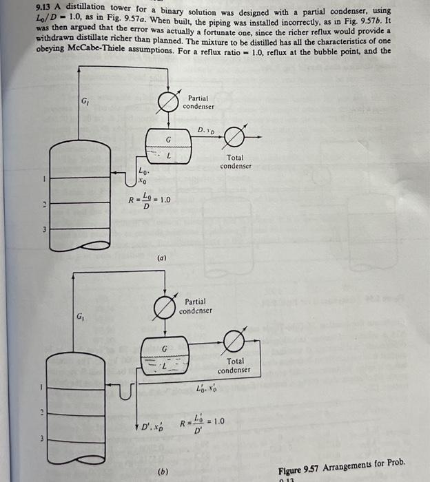 Solved 9.13 A distillation tower for a binary solution was | Chegg.com