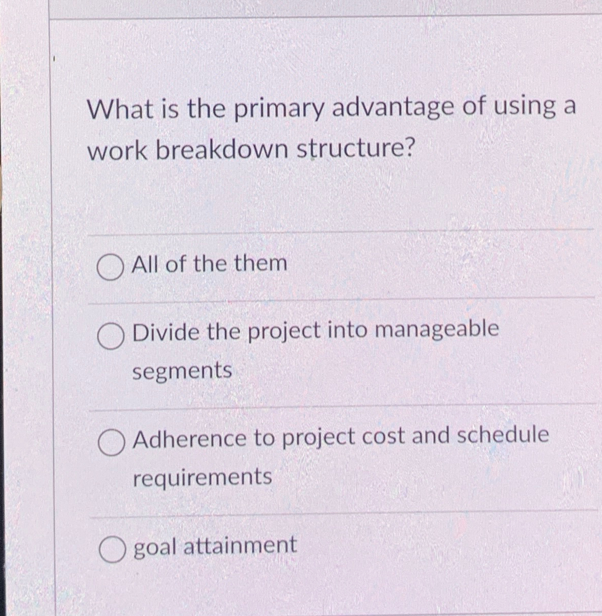 Solved What is the primary advantage of using a work | Chegg.com