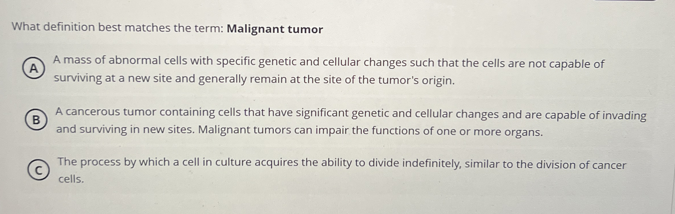 Solved What definition best matches the term: Malignant | Chegg.com
