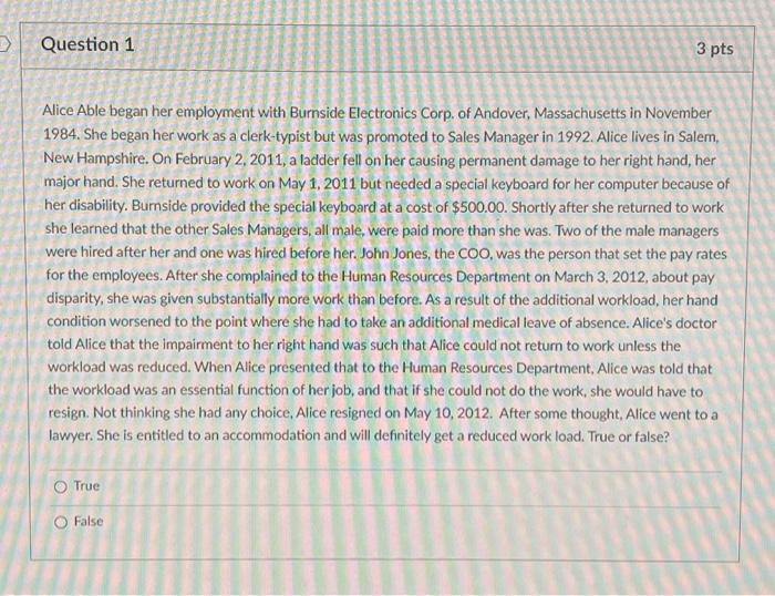 Solved Alice Able began her employment with Burnside | Chegg.com