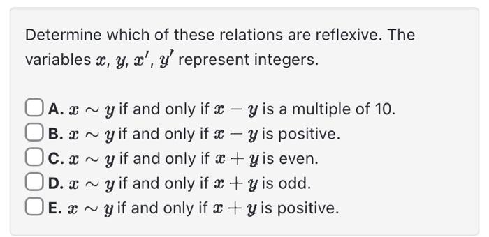 Solved Determine which of these relations are reflexive. The | Chegg.com