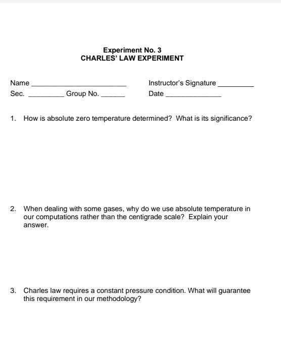 Solved LABORATORY EXPERIMENT 3 Charles Law Experiment [1] | Chegg.com