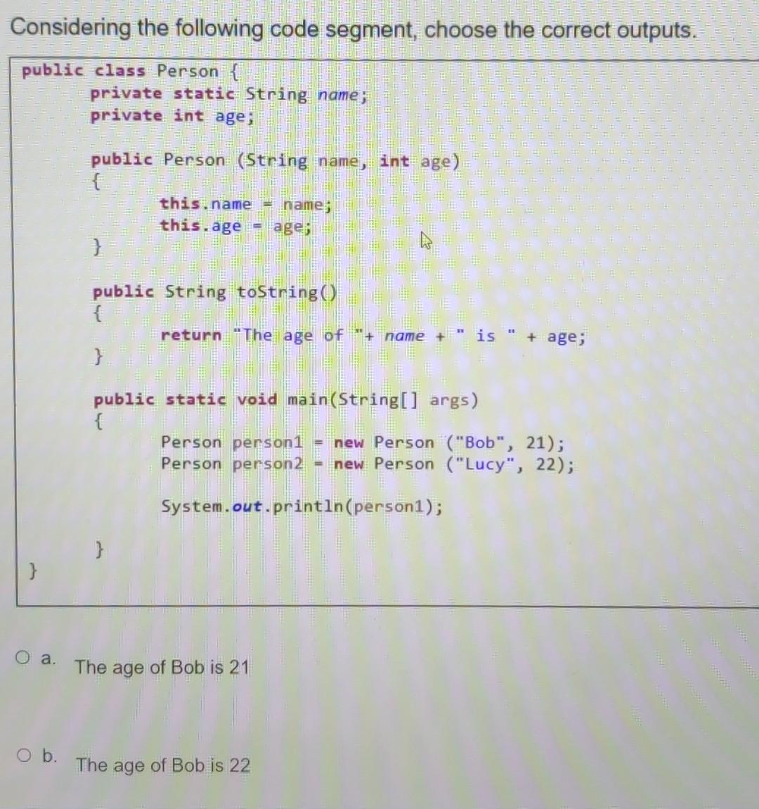 Solved Considering the following code segment, choose the | Chegg.com