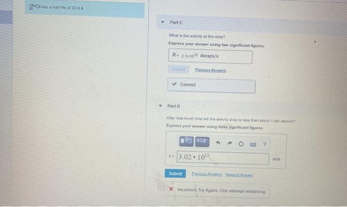 Solved Cahas a half of 30 31 Part What is the activity at | Chegg.com