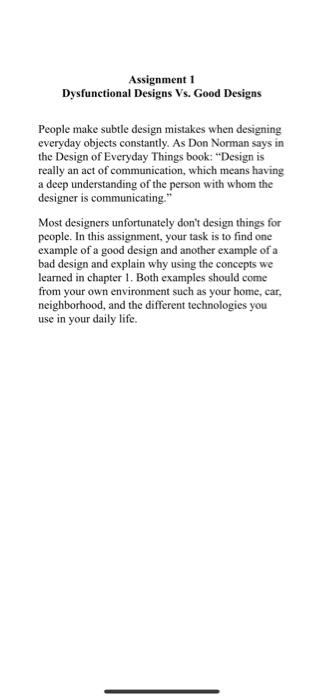 Solved Assignment 1 Dysfunctional Designs Vs. Good Designs | Chegg.com