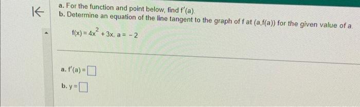 Solved a. For the function and point below, find f′(a). b. | Chegg.com