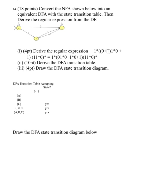 Solved 14. (18 points) Convert the NFA shown below into an | Chegg.com