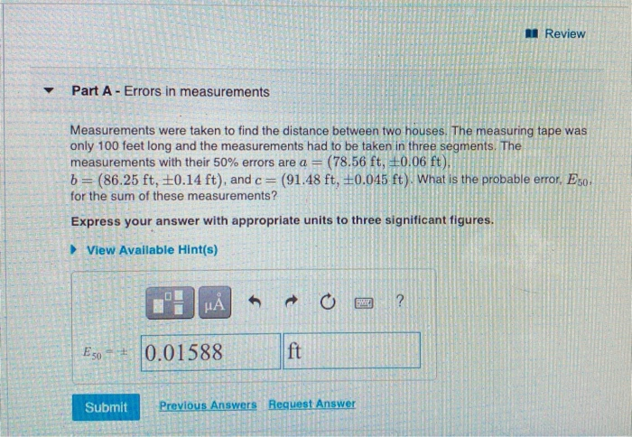 Solved A Review Part A - Errors in measurements Measurements | Chegg.com