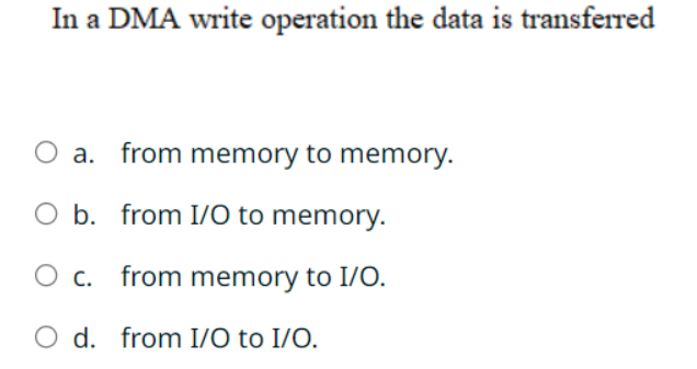 Solved In a DMA write operation the data is transferreda. | Chegg.com