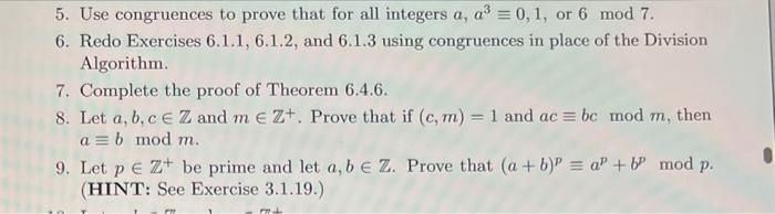 Solved 5. Use congruences to prove that for all integers | Chegg.com
