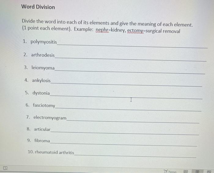 Solved Word Division Divide the word into each of its | Chegg.com
