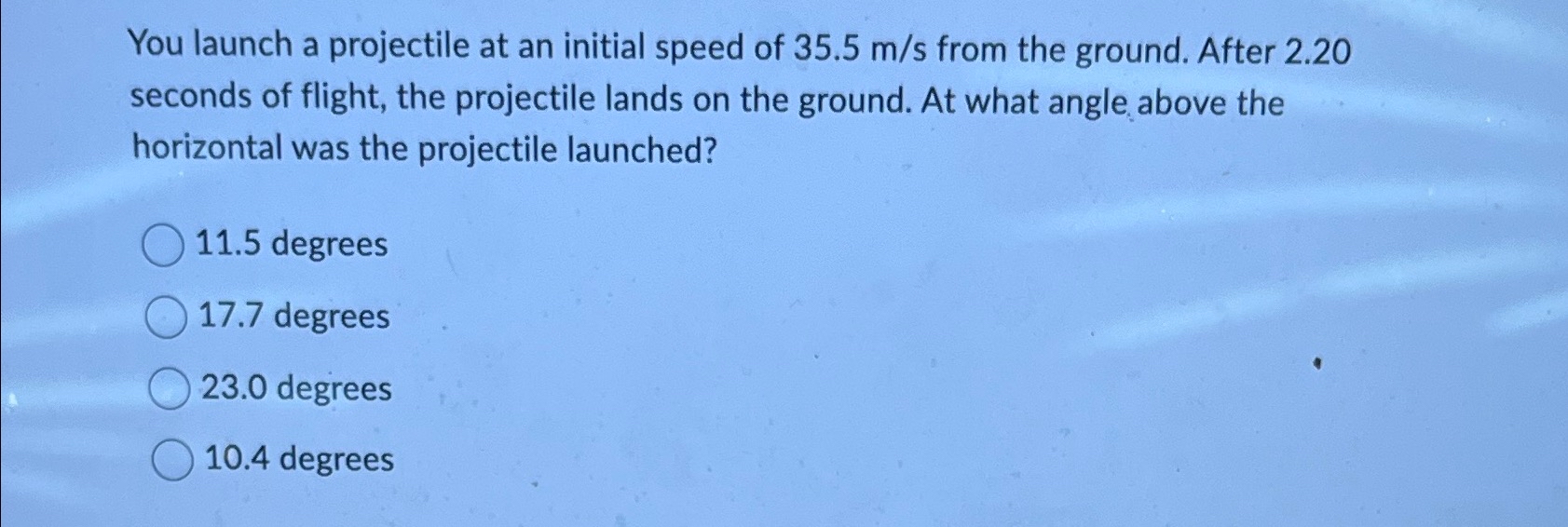 Solved You launch a projectile at an initial speed of 35.5ms | Chegg.com